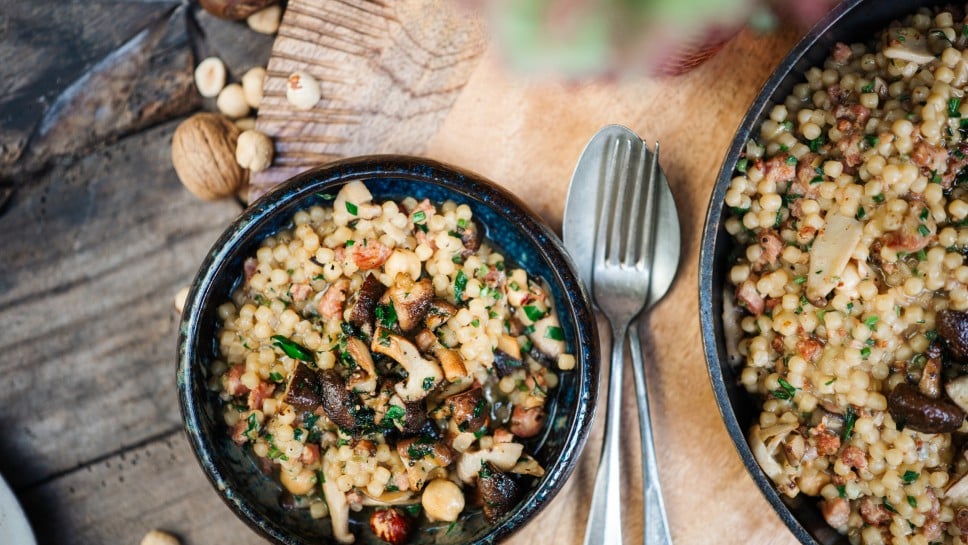 Fregola Sarda mit Pilzen und Nüssen