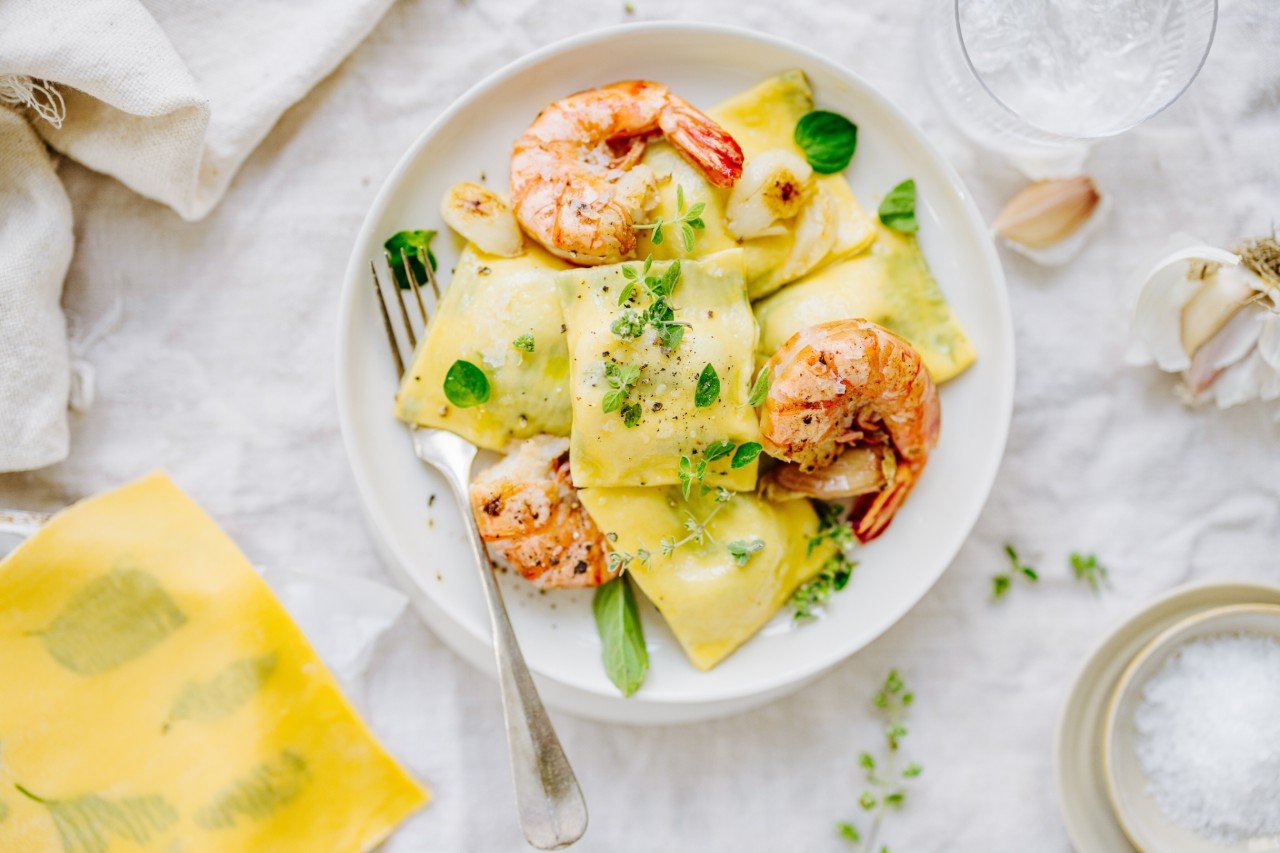 Ravioli mit Scampi und Knoblauch